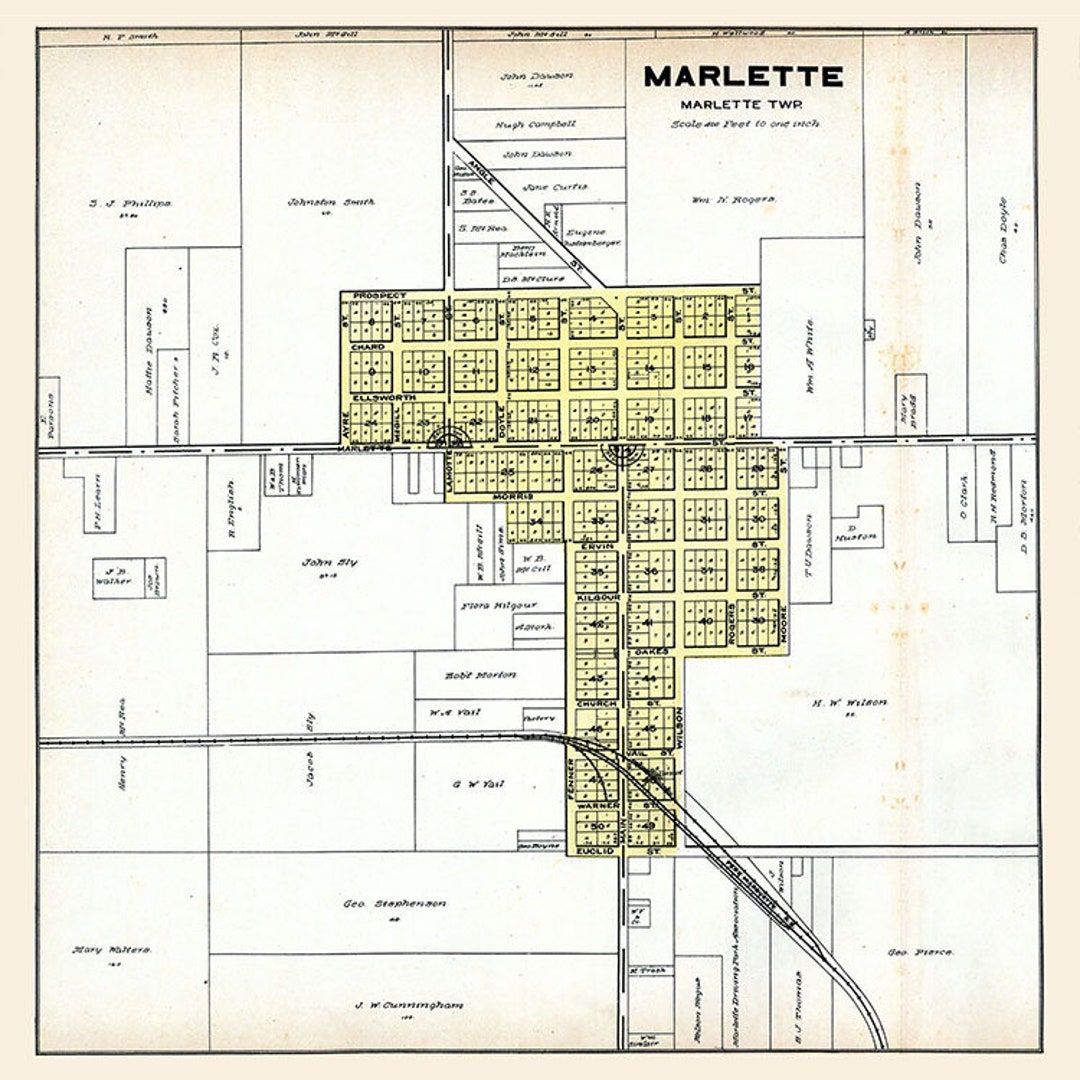 1906 Town Map of Marlette Sanilac County Michigan - Etsy