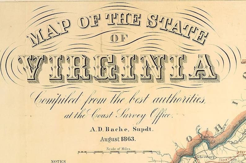 1863 Map of Virginia - Etsy