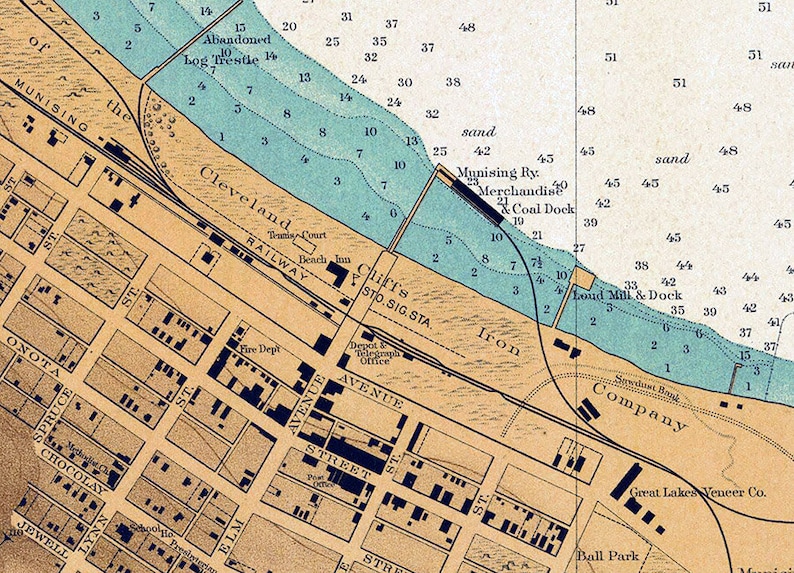 1907 Nautical Map of Munising Harbor Lake Superior - Etsy