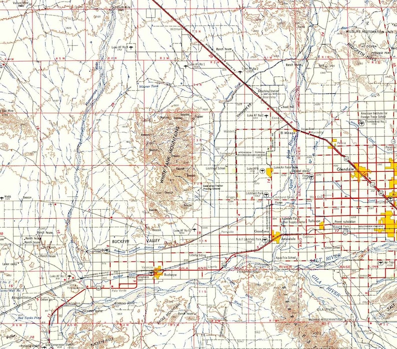 1958 Topo Map of Phoenix Arizona Gila Bend Mountains | Etsy