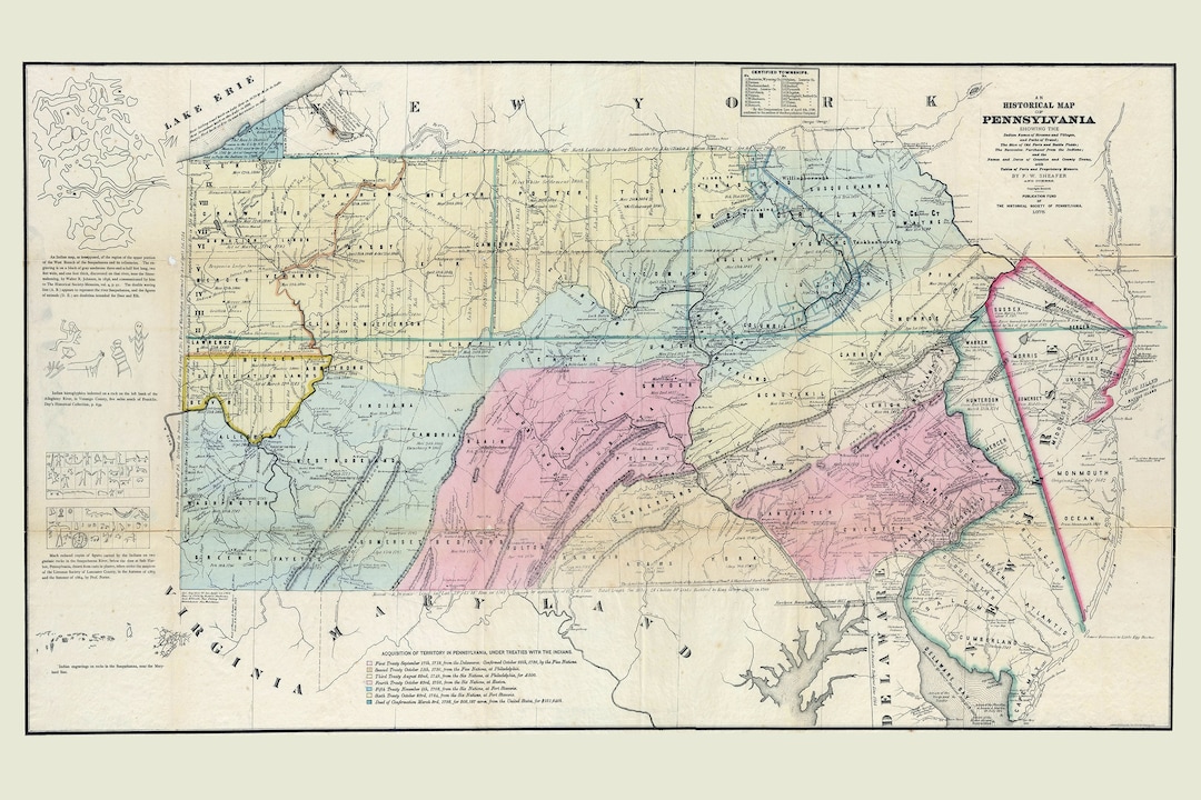 1792 Map of Indian Territory Changes and Names of Pennsylvania - Etsy