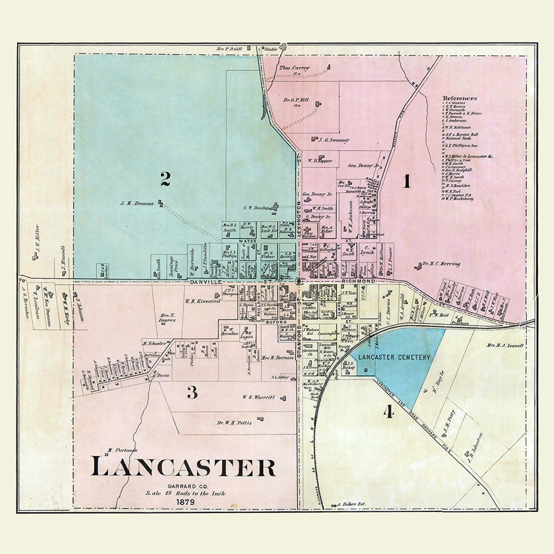 1879 Map of Lancaster Garrard County Kentucky - Etsy