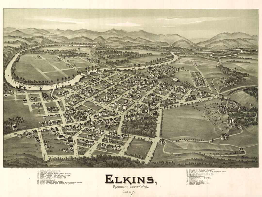 1897 Panoramic Map of Elkins West Virginia - Etsy
