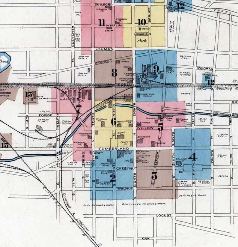 1887 Town Map of Lebanon Lebanon County Pennsylvania | Etsy