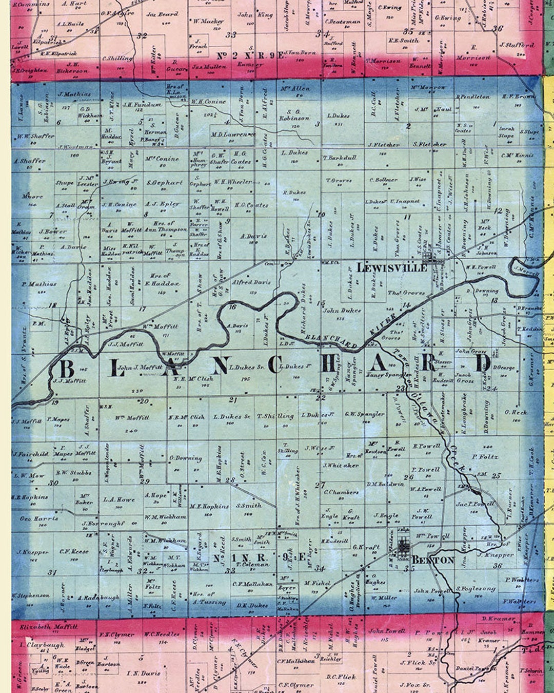 1863 Farm Line Map of Blanchard Township Hancock County Ohio - Etsy