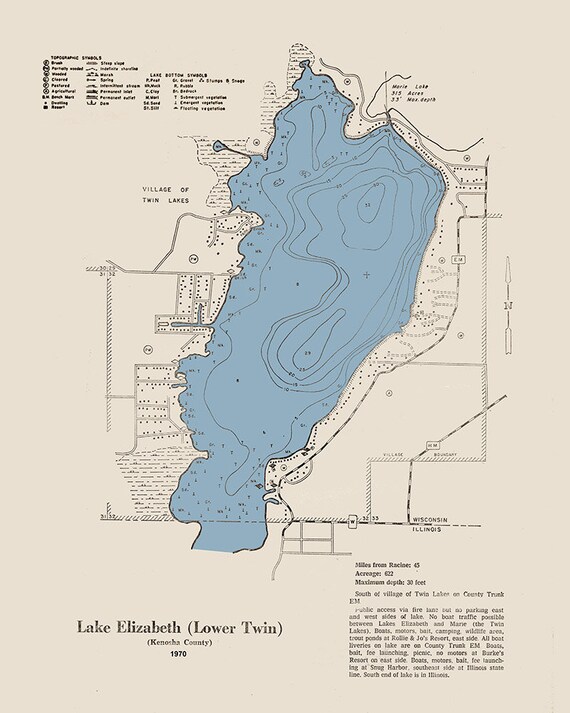 1970 Map of Lake Elizabeth Kenosha County Wisconsin | Etsy Australia