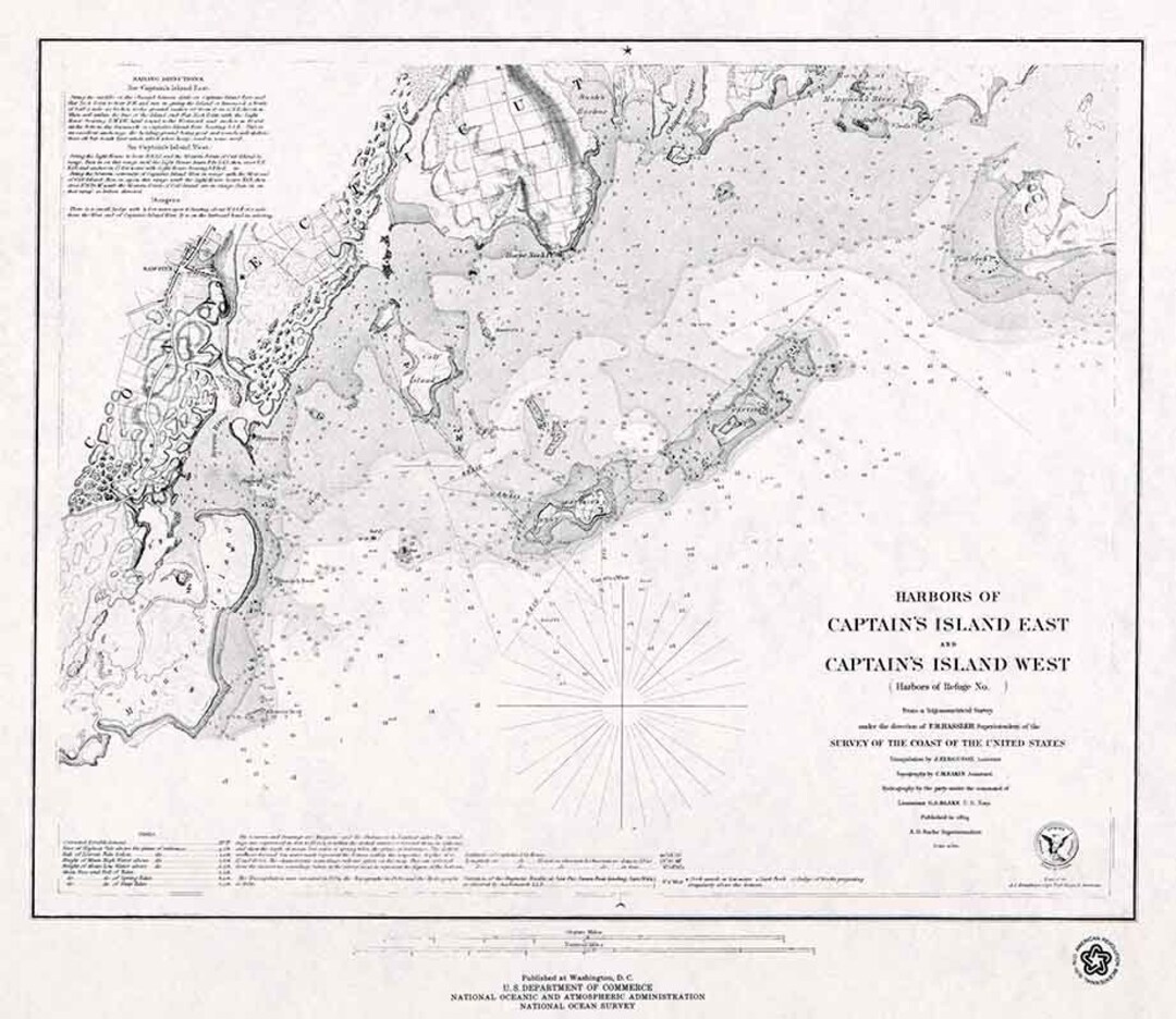 1849 Nautical Map of Captains Island East and West Connecticut - Etsy