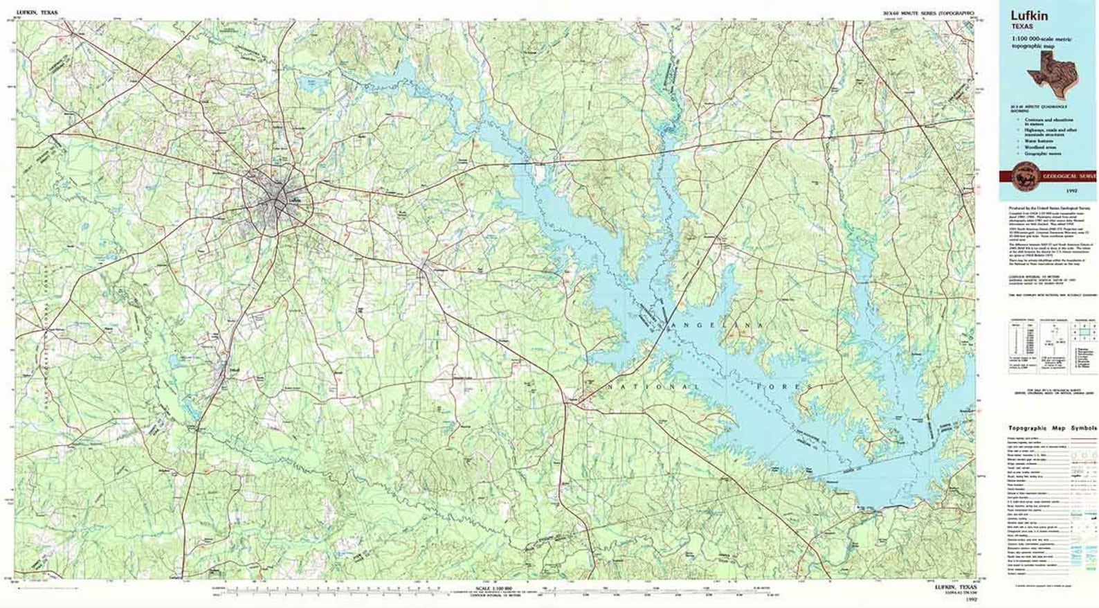 1992 Topo Map of Lufkin Texas Quadrangle Sam Rayburn Reservoir - Etsy