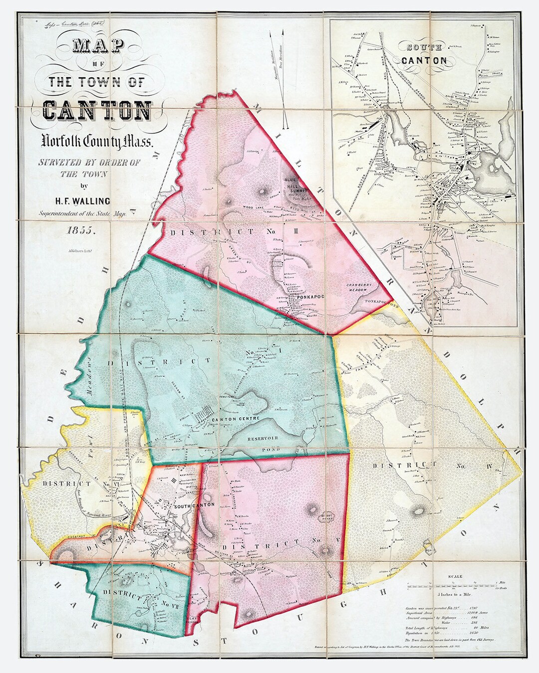 1855 Town Map of Canton Norfolk County Massachusetts - Etsy
