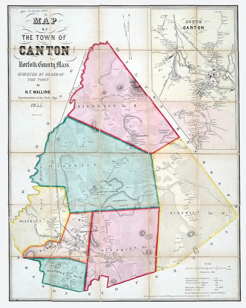 1855 Town Map of Canton Norfolk County Massachusetts - Etsy