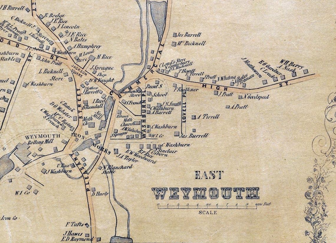 1853 Town Map of Weymouth Norfolk County Massachusetts - Etsy