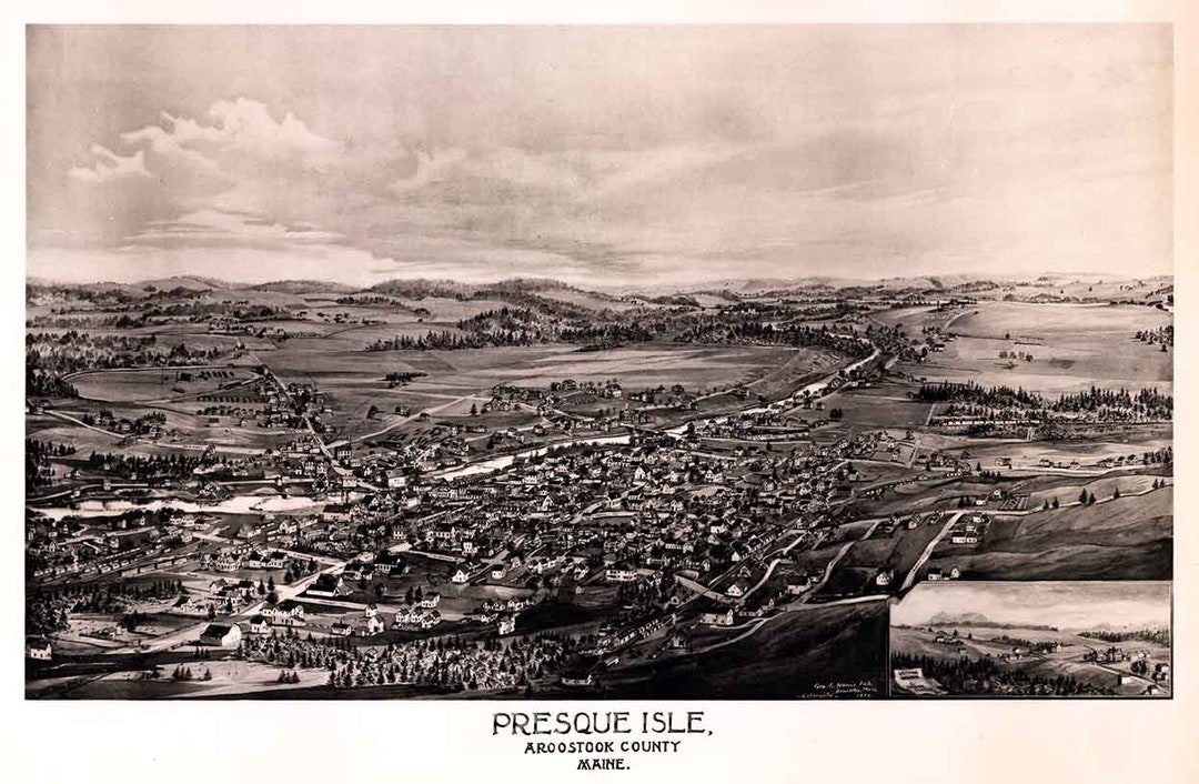 1894 Panoramic Map of Presque Isle Aroostook County Maine - Etsy