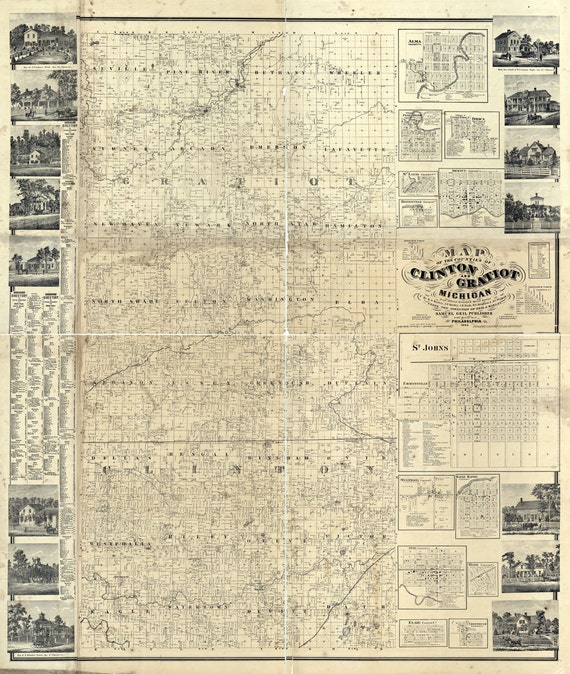 1864 Map of Clinton and Gratiot County Michigan | Etsy