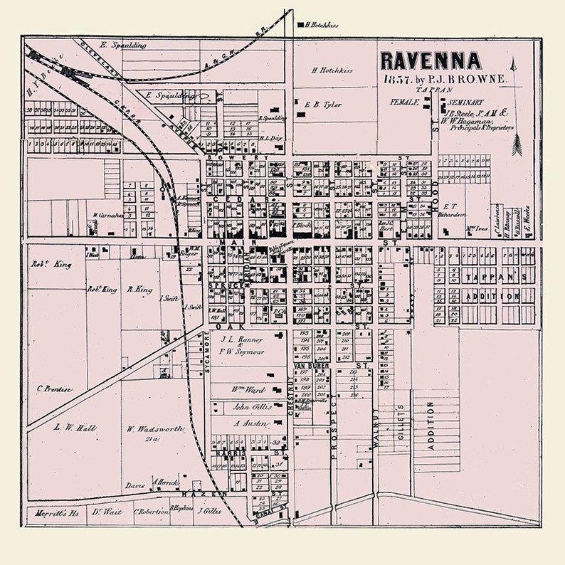 1857 Town Map of Ravenna Portage County Ohio - Etsy