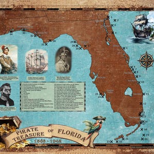 Pirate Treasure Map of Florida - Etsy