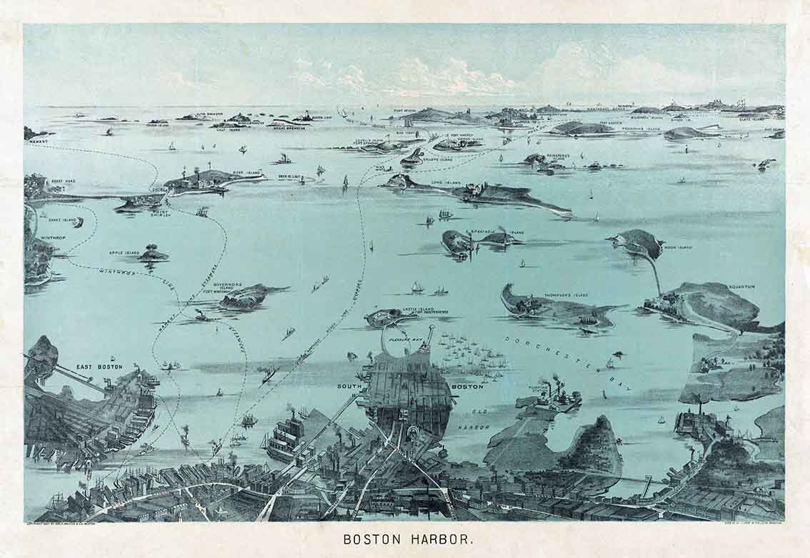 1897 Panoramic Map of Boston Harbor Massachusetts - Etsy