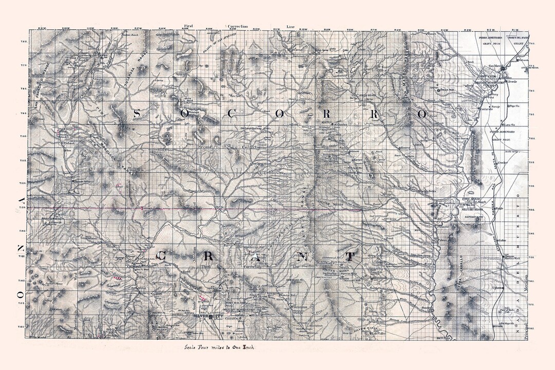1800s Map of Socorro County and Grant County New Mexico - Etsy