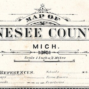 1889 Map of Genesee County Michigan Historical Cemeteries Schools ...
