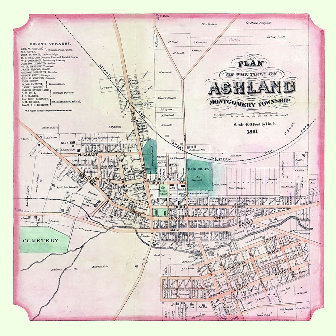 1861 Town Map of Ashland Ohio - Etsy
