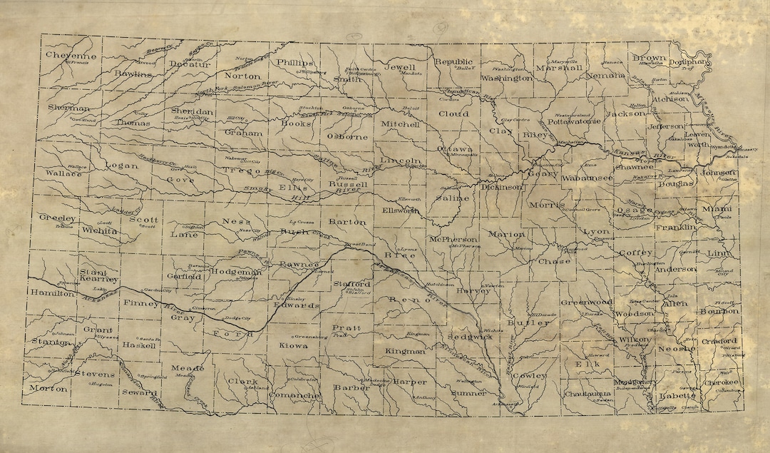 1893 Map of Kansas - Etsy