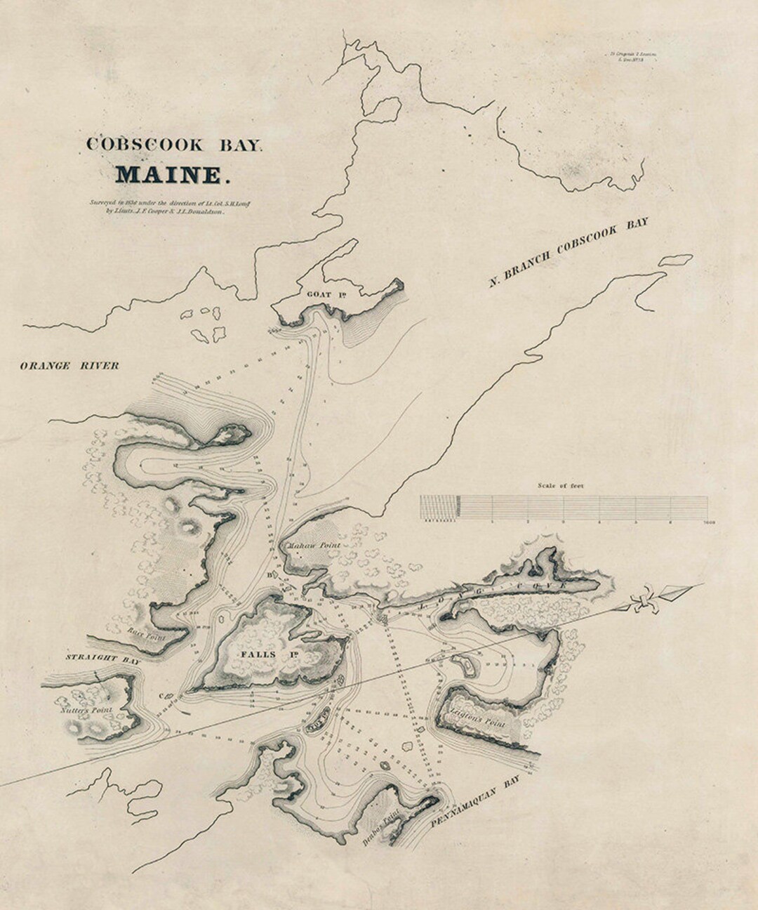 1836 Nautical Map of Cobscook Bay Maine - Etsy
