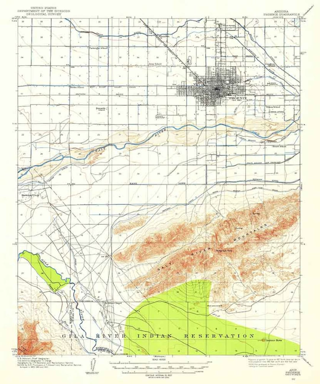 1912 Topo Map of Phoenix Arizona Gila River Indian Reservation - Etsy