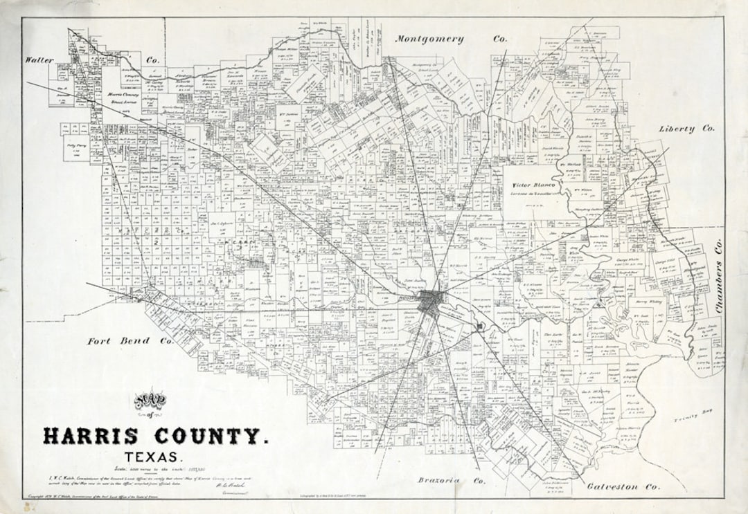 1879 Farm Line Map of Harris County Texas Houston - Etsy