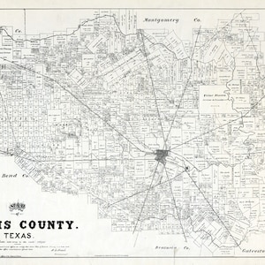 1879 Farm Line Map of Harris County Texas Houston - Etsy