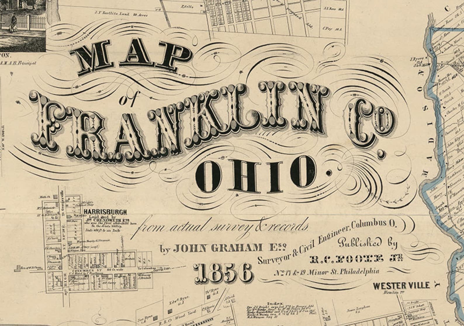 1856 Farm Line Map of Franklin County Ohio - Etsy