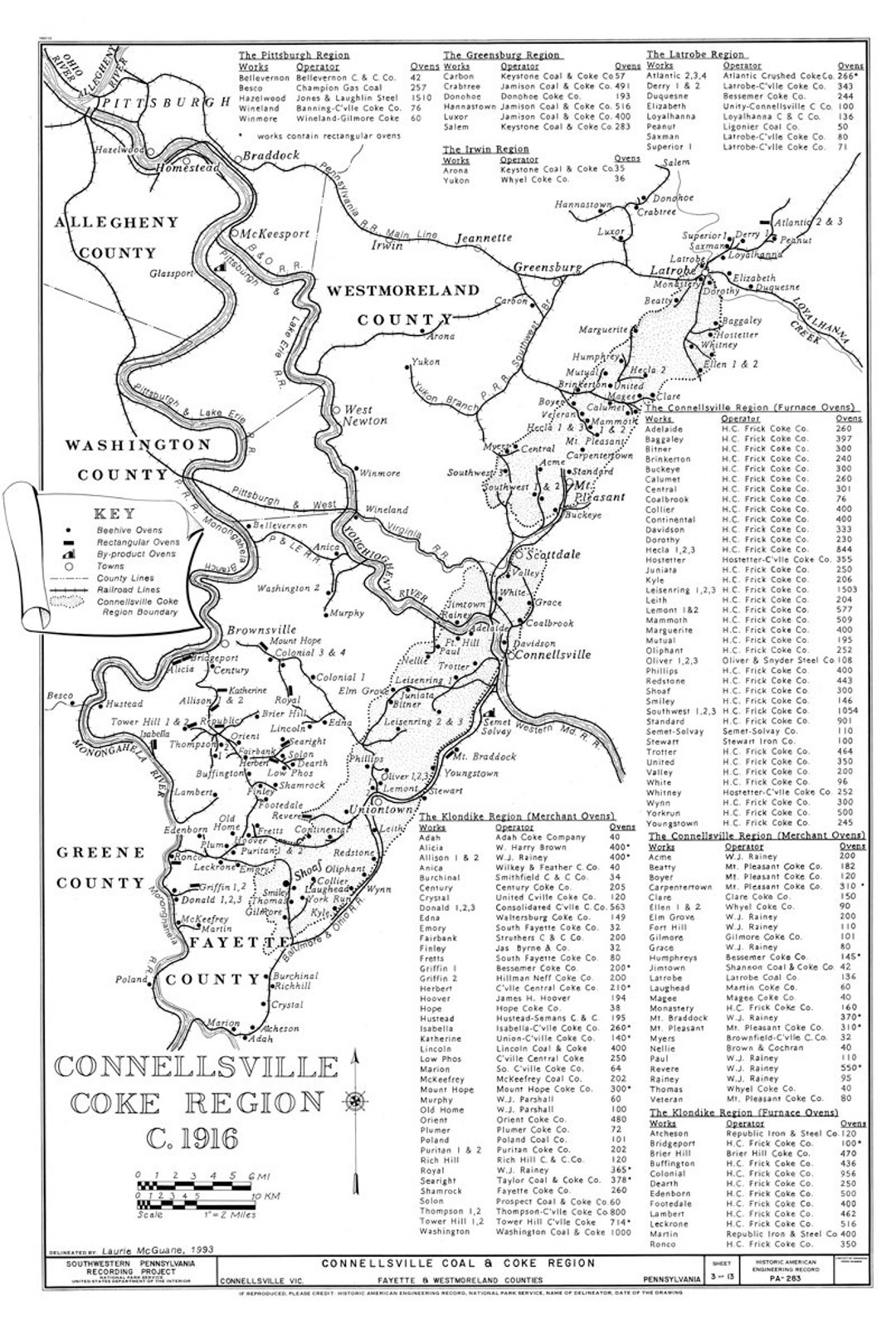 1916 Map of Coke Regions of Fayette County Pennsylvania Connellsville ...