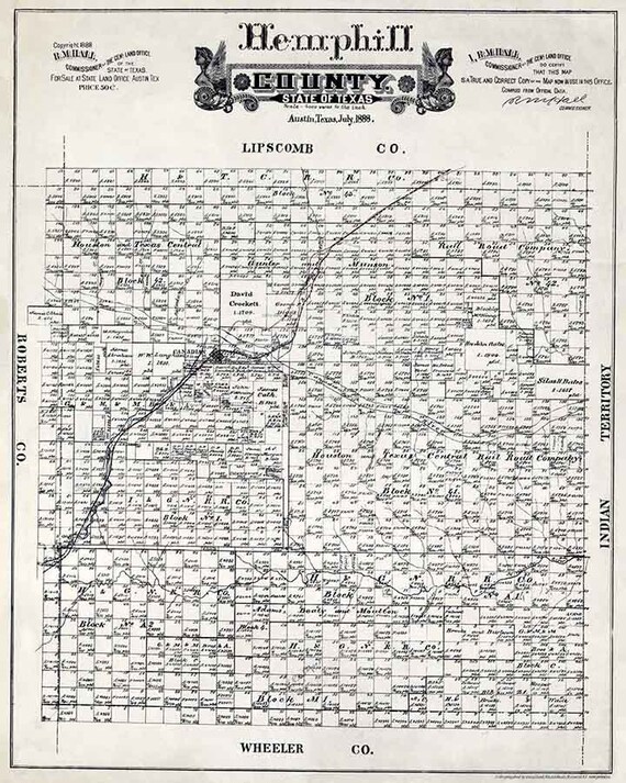 1888 Farm Line Map of Hemphill County Texas | Etsy