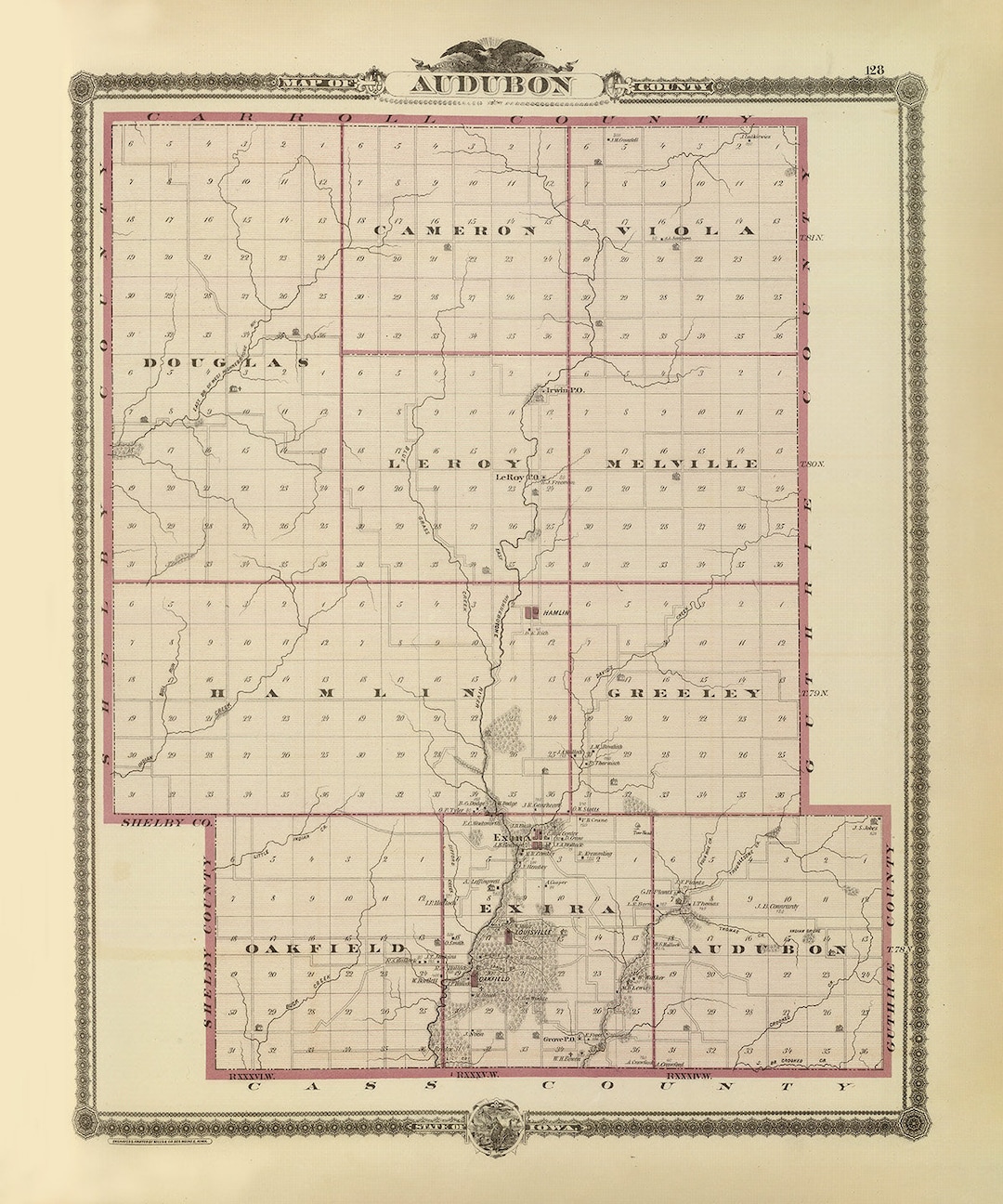 1875 Map of Audubon County Iowa - Etsy