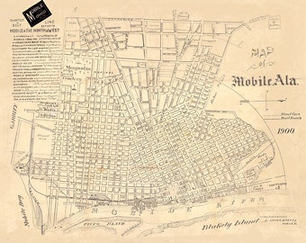 Mobile Map Mobile Alabama City Map Home Town Map Mobile - Etsy