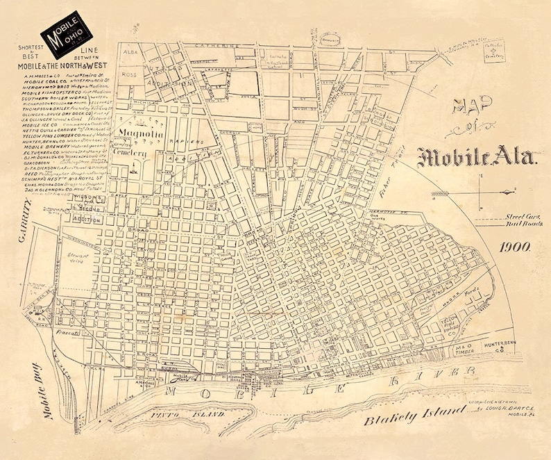 1900 Map of Mobile Alabama | Etsy