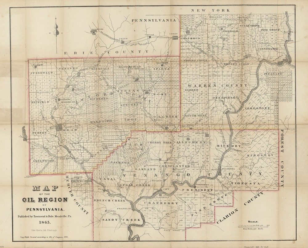 1865 Map of the Oil Region of Pa Venango Warren Crawford County - Etsy
