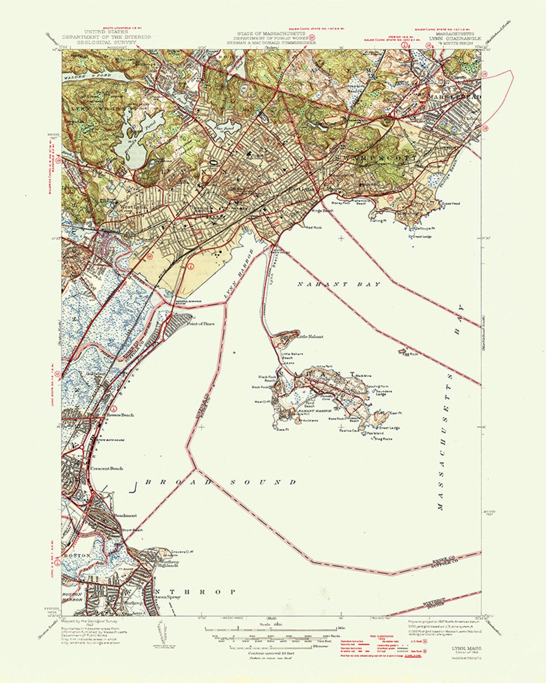 1946 Map of Nahant Massachusetts - Etsy