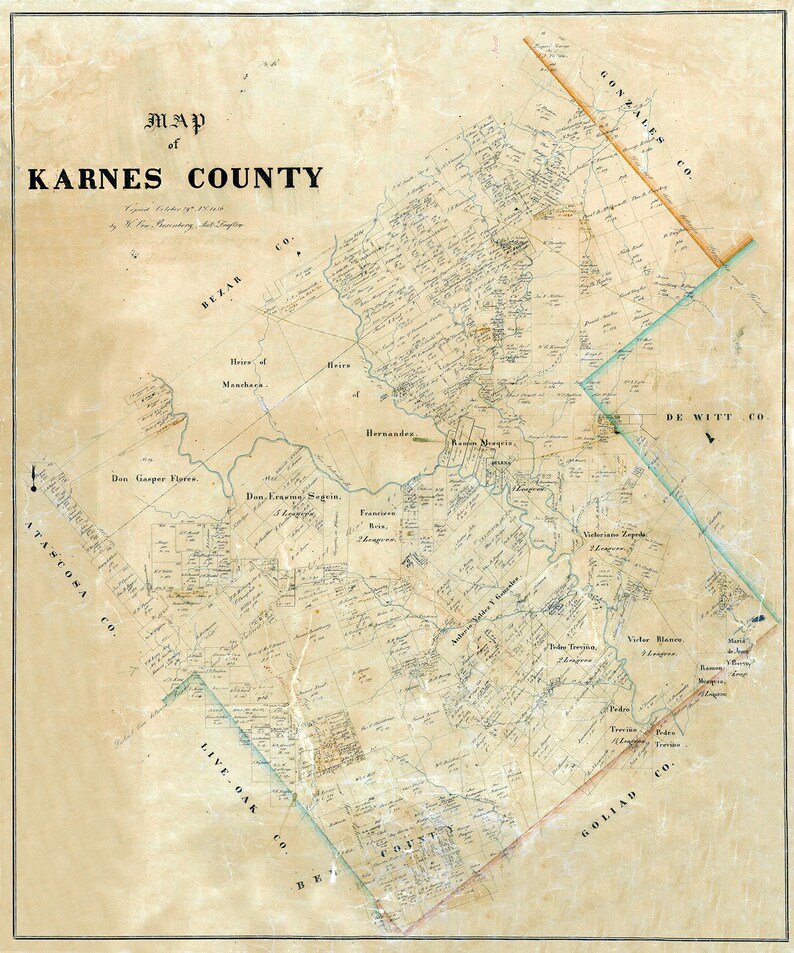 1856 Farm Line Map of Karnes County Texas - Etsy