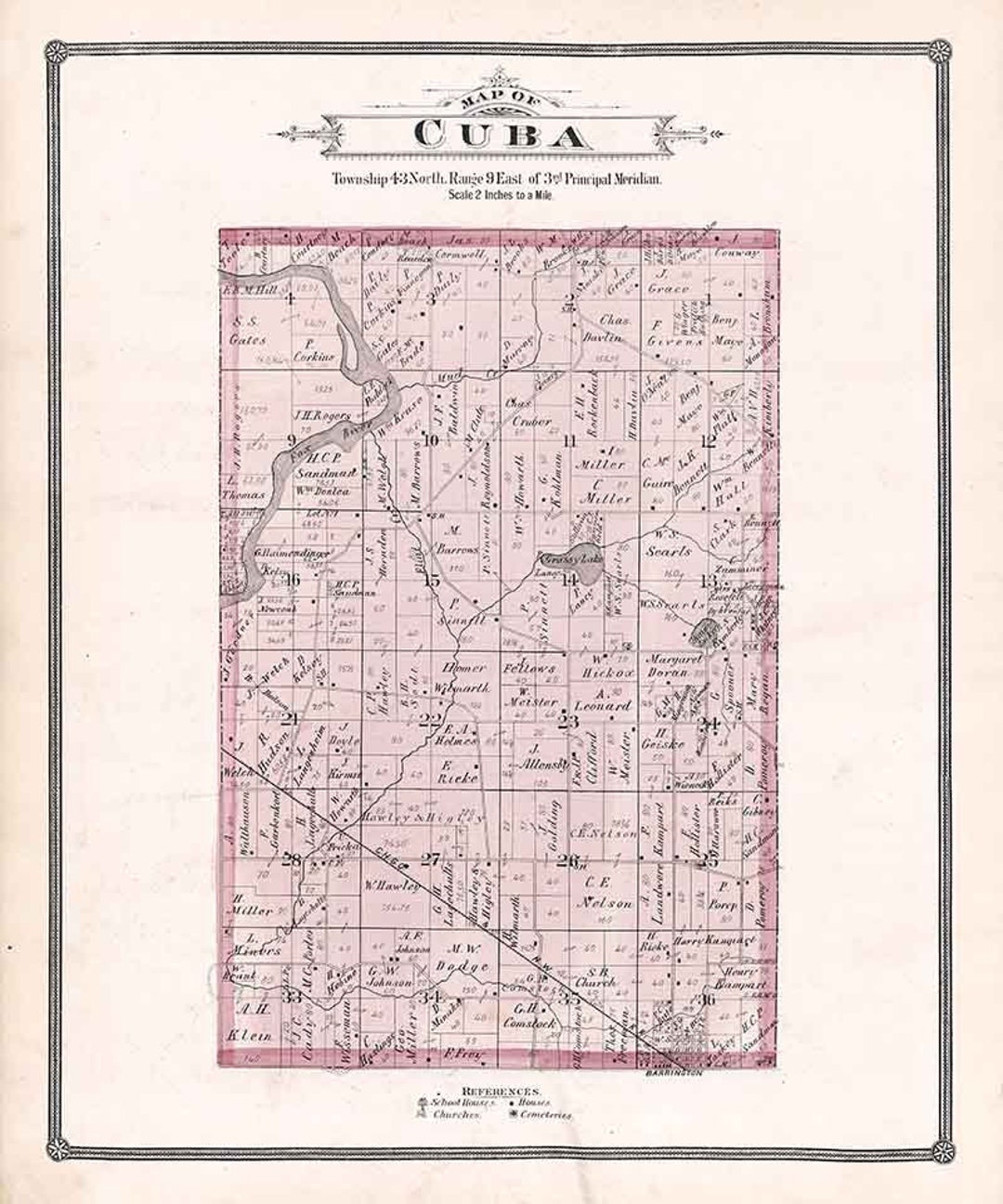 1885 Map of Cuba Township Lake County Illinois - Etsy