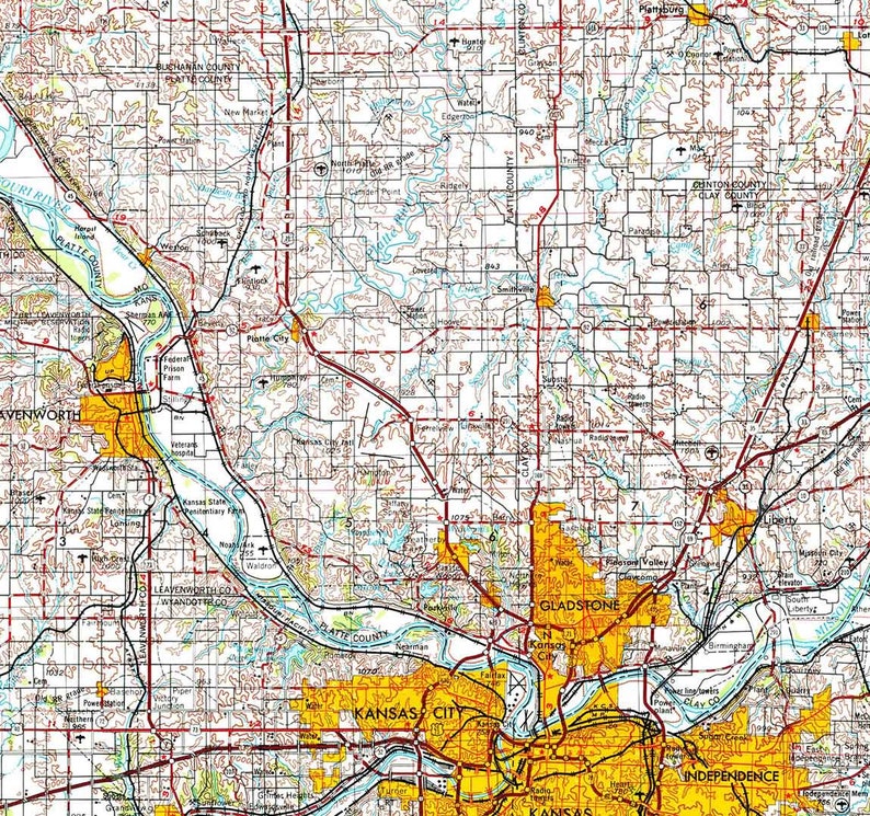 1956 Topo Map of Kansas City Kansas Missouri Topeka Saint | Etsy