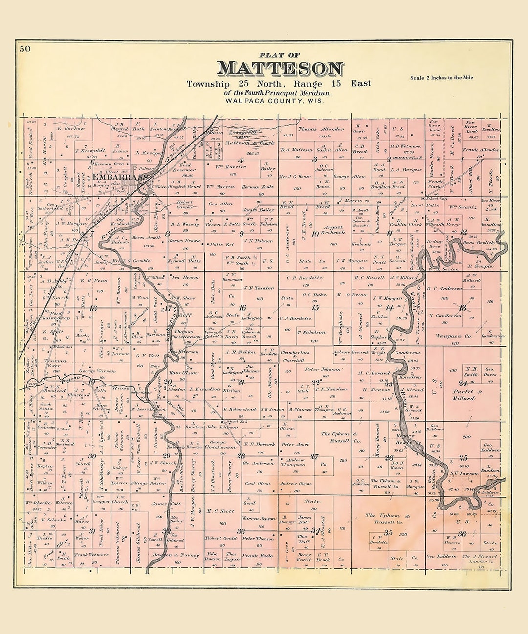 1889 Map of Matteson Township Waupaca County Wisconsin - Etsy