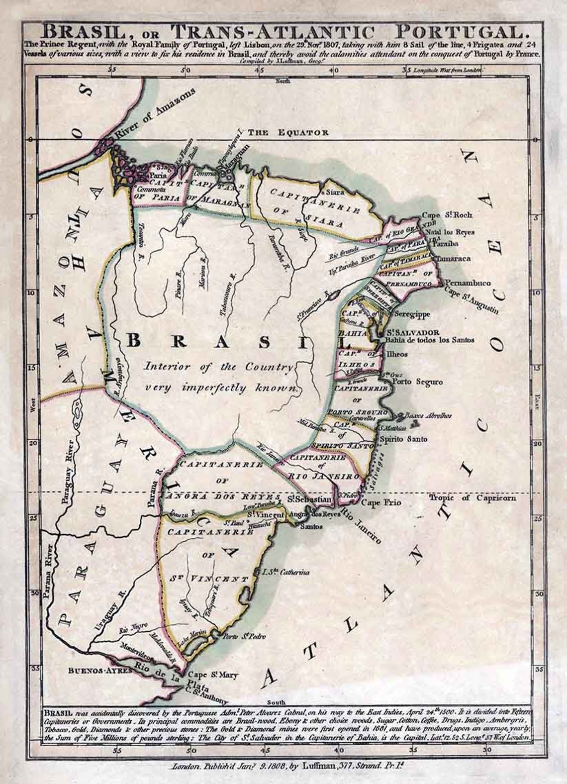 1808 Map of Brazil Trans Atlantic Portugal - Etsy