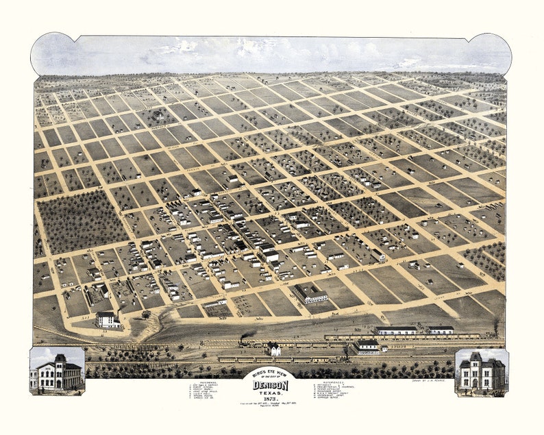 1873 Panoramic Map of Denison Grayson County Texas - Etsy