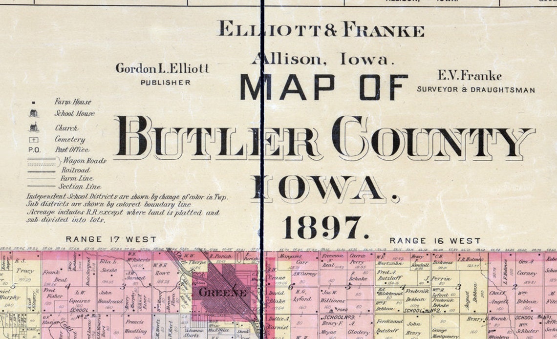 1897 Map of Butler County Iowa Clarksville - Etsy