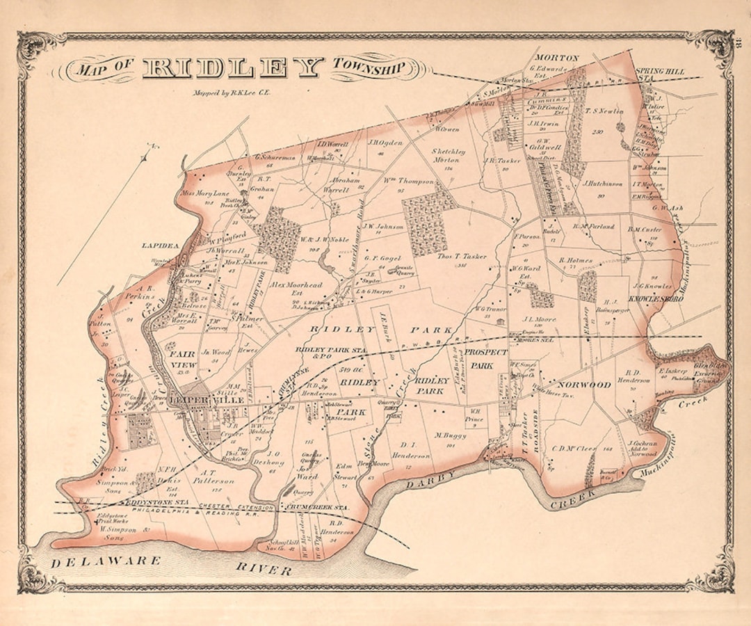 1875 Map of Ridley Township Delaware County Pennsylvania - Etsy