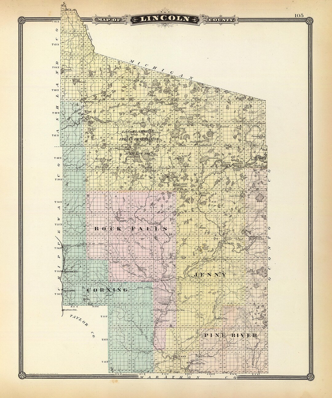 1878 Map of Lincoln County Wisconsin - Etsy