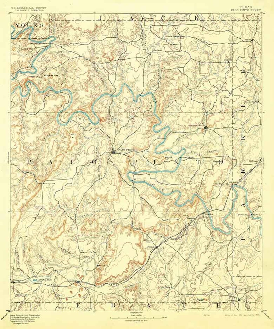 1891 Topo Map of Palo Pinto Texas - Erath - Parker - Young - Etsy