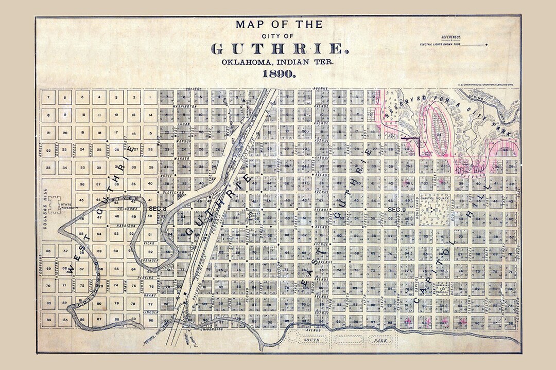 1890 Town Map of Guthrie Logan County Oklahoma - Etsy