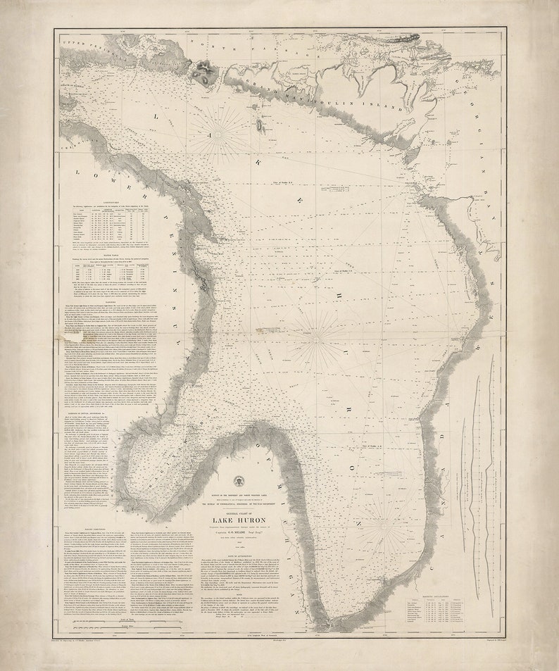 1860 Nautical Map of Lake Huron - Etsy