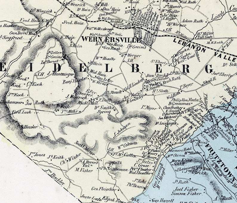 1862 Map of Lower Heidelberg and Spring Townships Berks County - Etsy