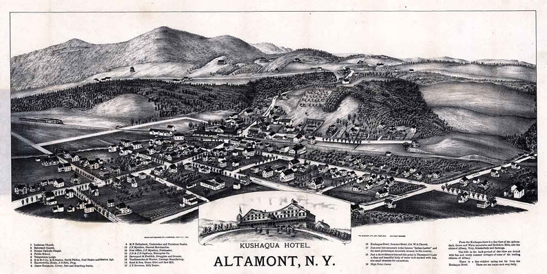 1890 Panoramic Map of Altamont New York - Etsy